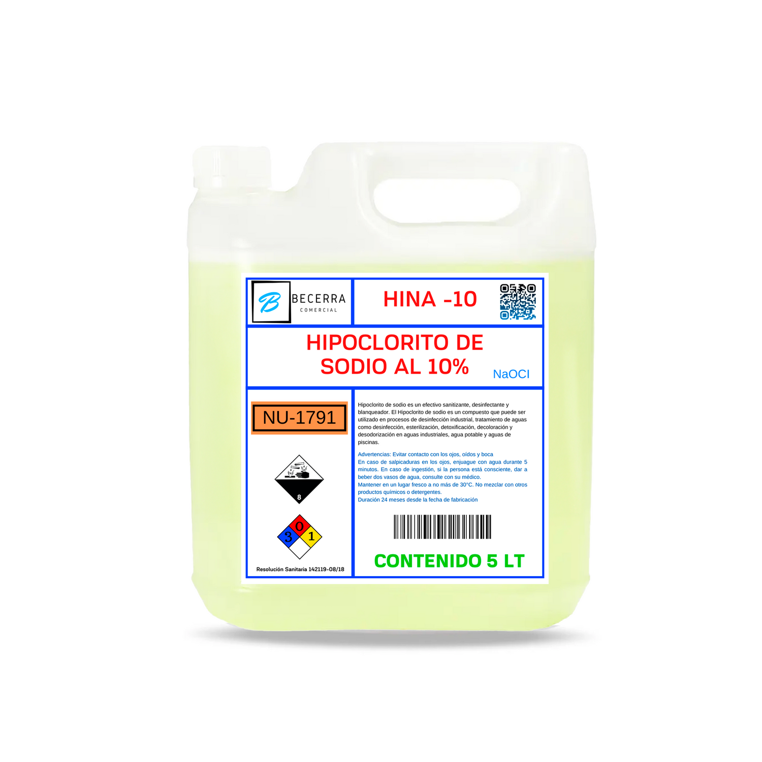 Hipoclorito de Sodio 10% 5 LT - Desinfectante Potente